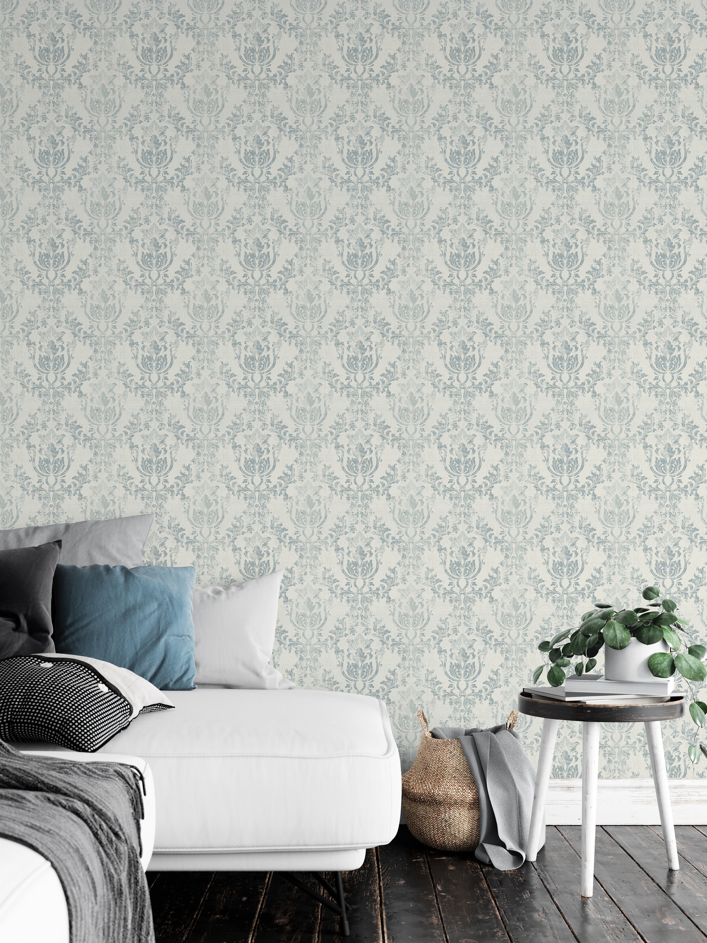 Light Blue Damask Wallpaper - Vintage Royal Victorian Wall Mural ...