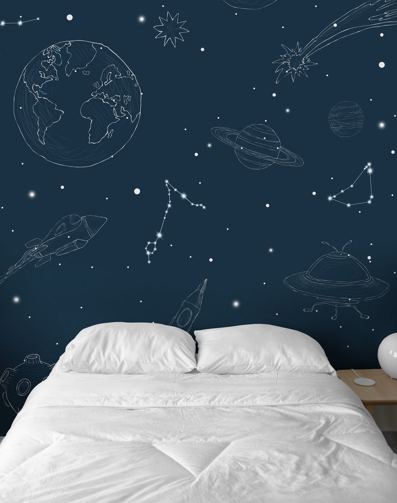 Space & Star Ship Peel and Stick Wall Mural Cosmos Starry - Etsy