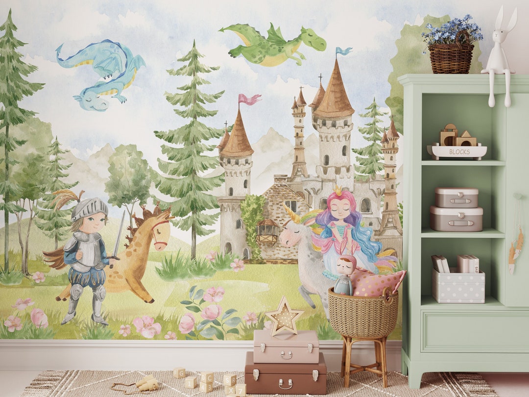 Fairytale Castle Princess Wall Mural - Kids Nursery Peel and Stick ...