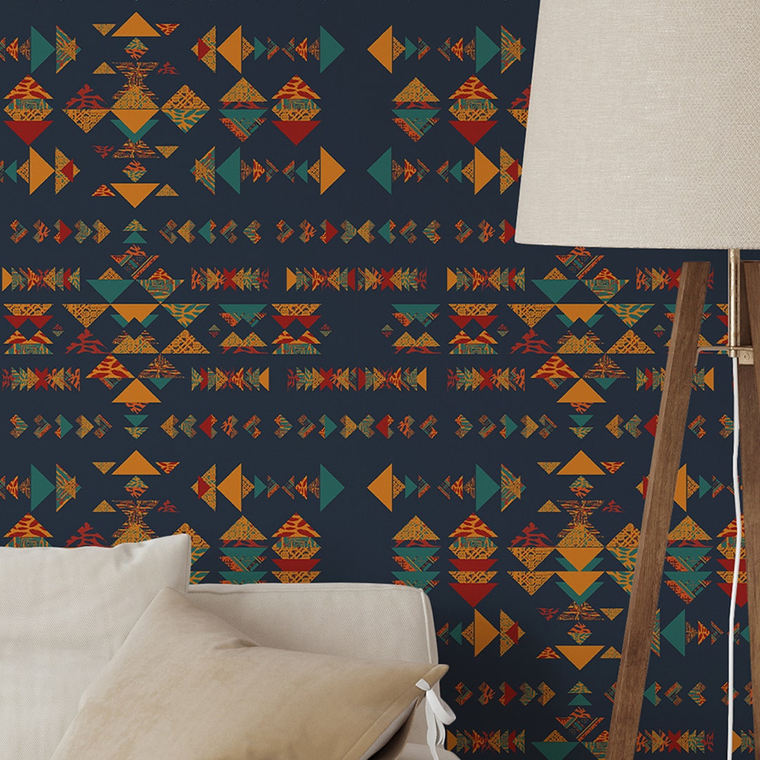 African Motifs Triangular Peel and Stick Wallpaper - Tribal Ethnic Art ...