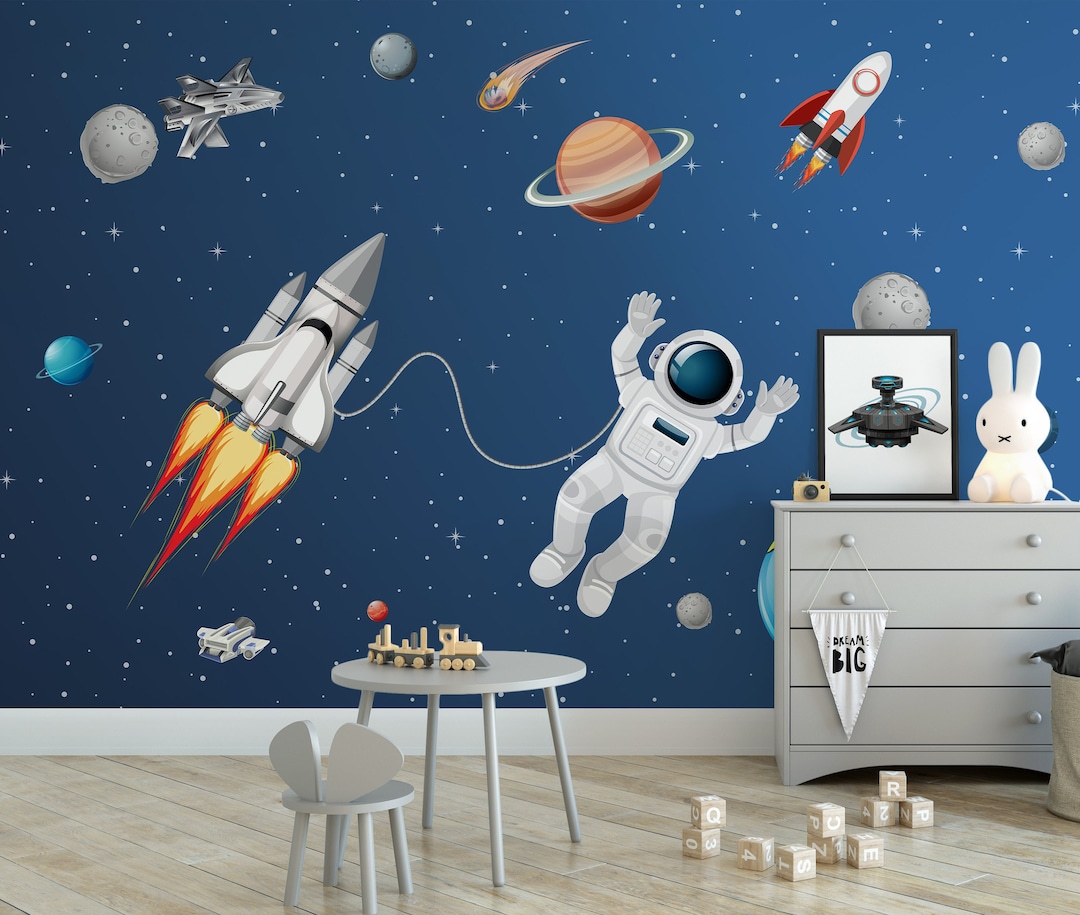 Astronauts and Planets in Space Peel and Stick Wall Mural - Kids ...