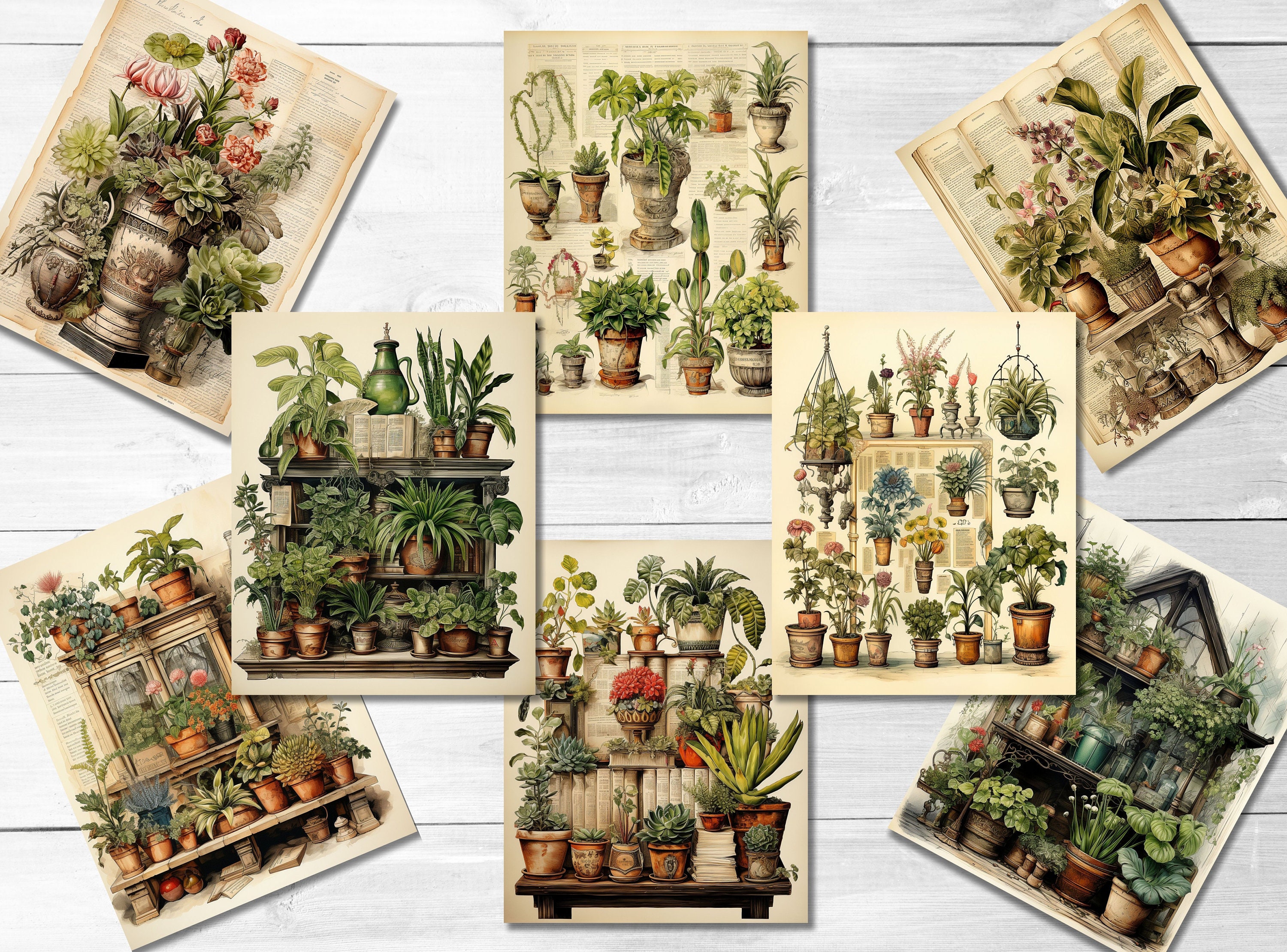 Gothic Vintage Houseplant Junk Journal Pages, Digital Collage Sheets, House Plant Ephemera ...