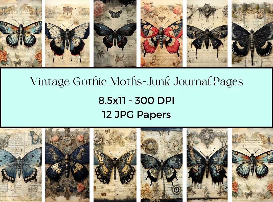Vintage Gothic Moths Junk Journal Papers Printable Journal - Etsy