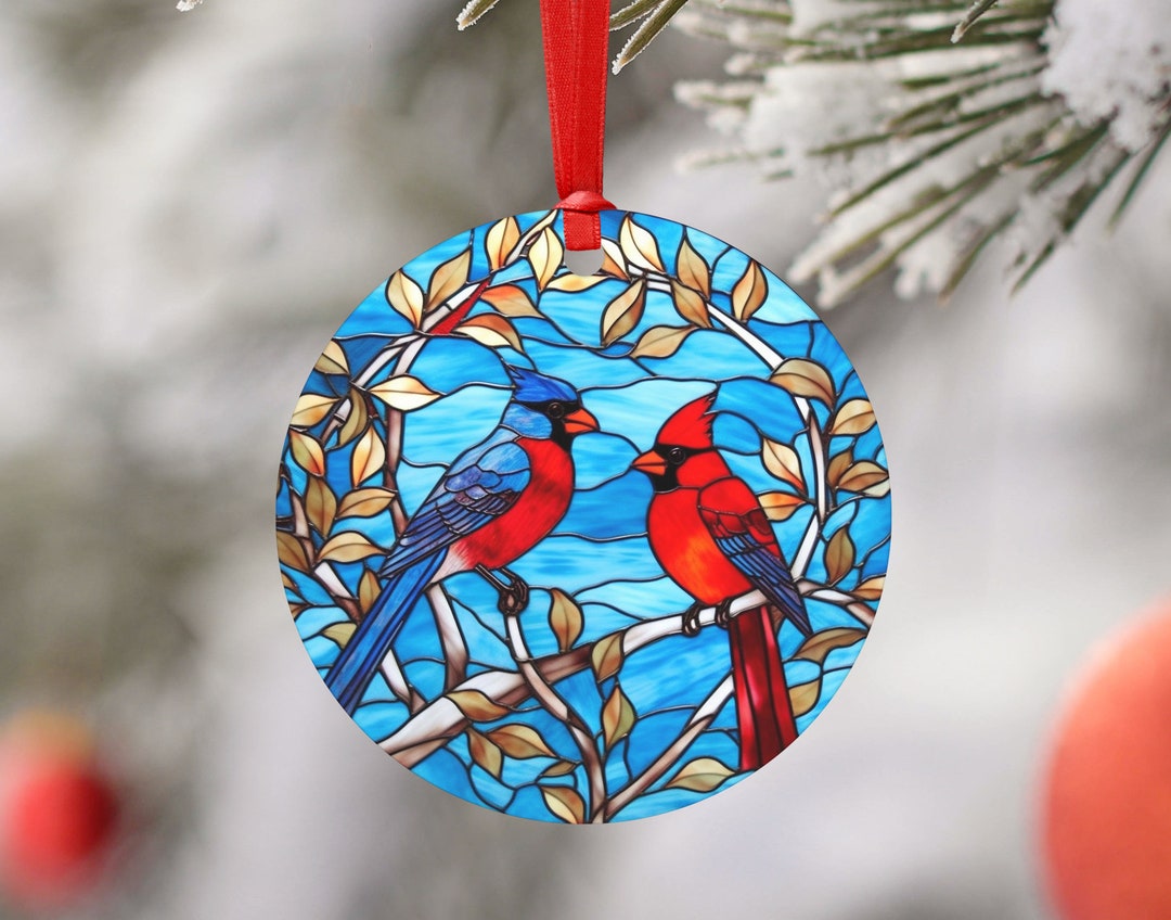 Red Cardinal and Blue Jay Birds Christmas Stained Glass - Etsy