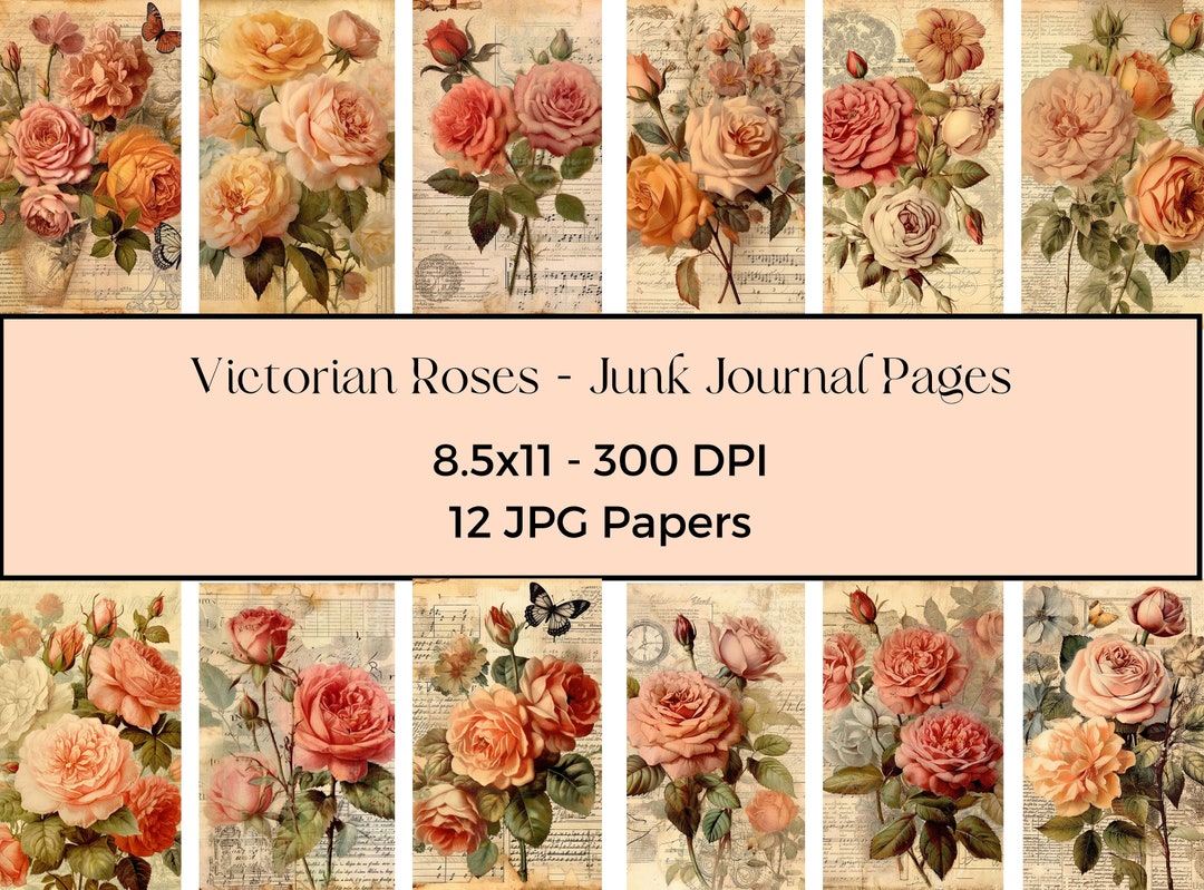 Vintage Rose Junk Journal Papers, Printable Journal Pages, Digital ...