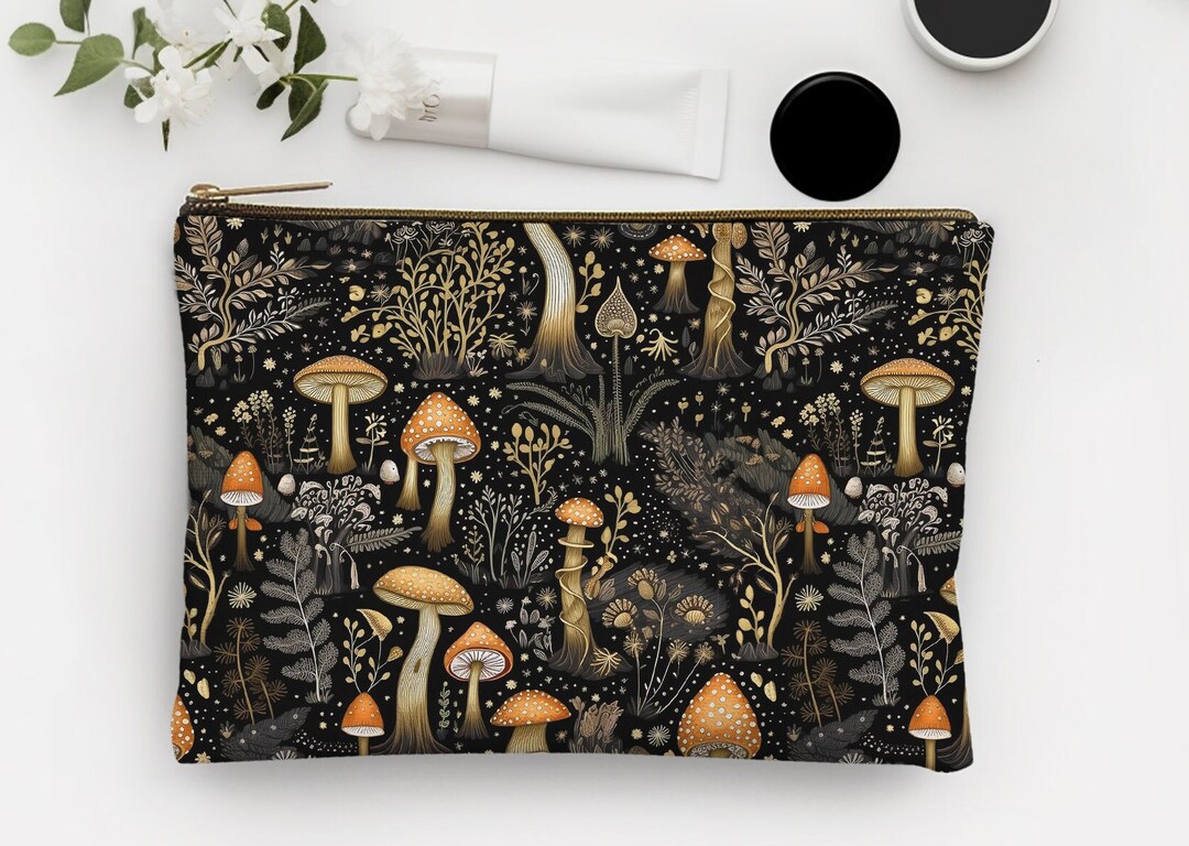 Mushroom Dark Academia Accessory Pouch Goblincore Flat Pencil Pouch ...