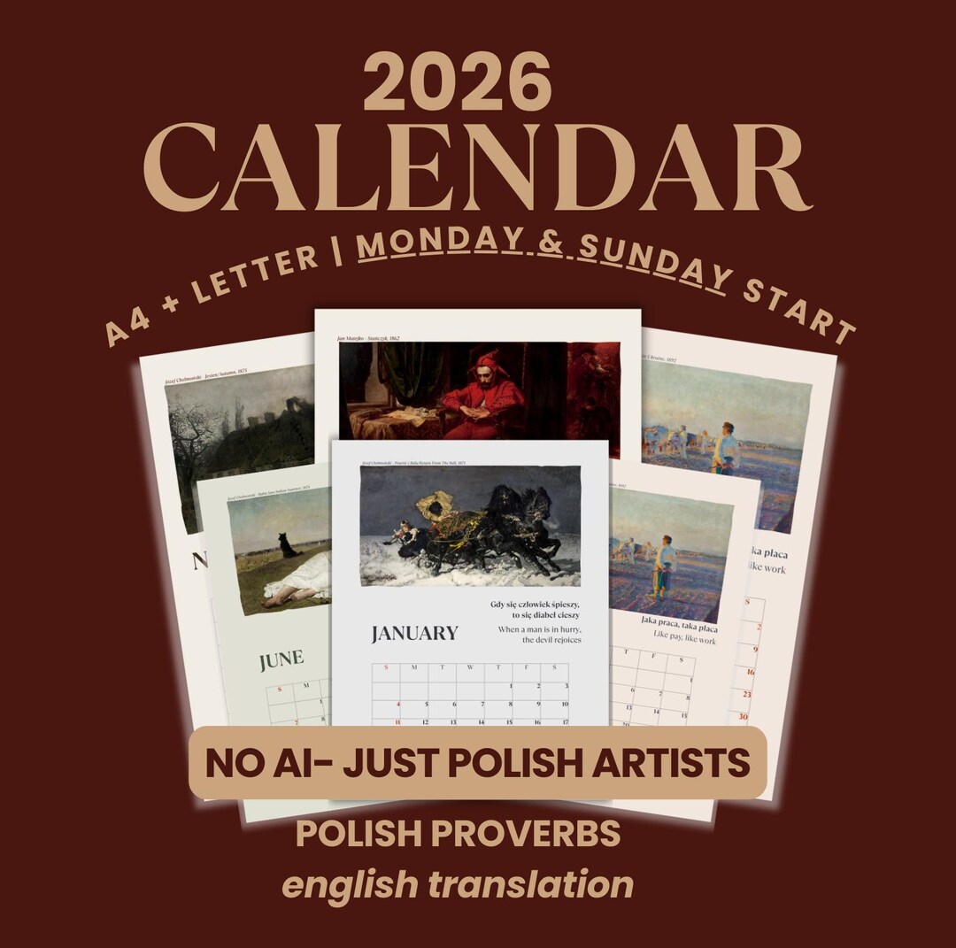 Bundle Polish 2026 Digital Calendar, Monday and Sunday Vertical A4 ...