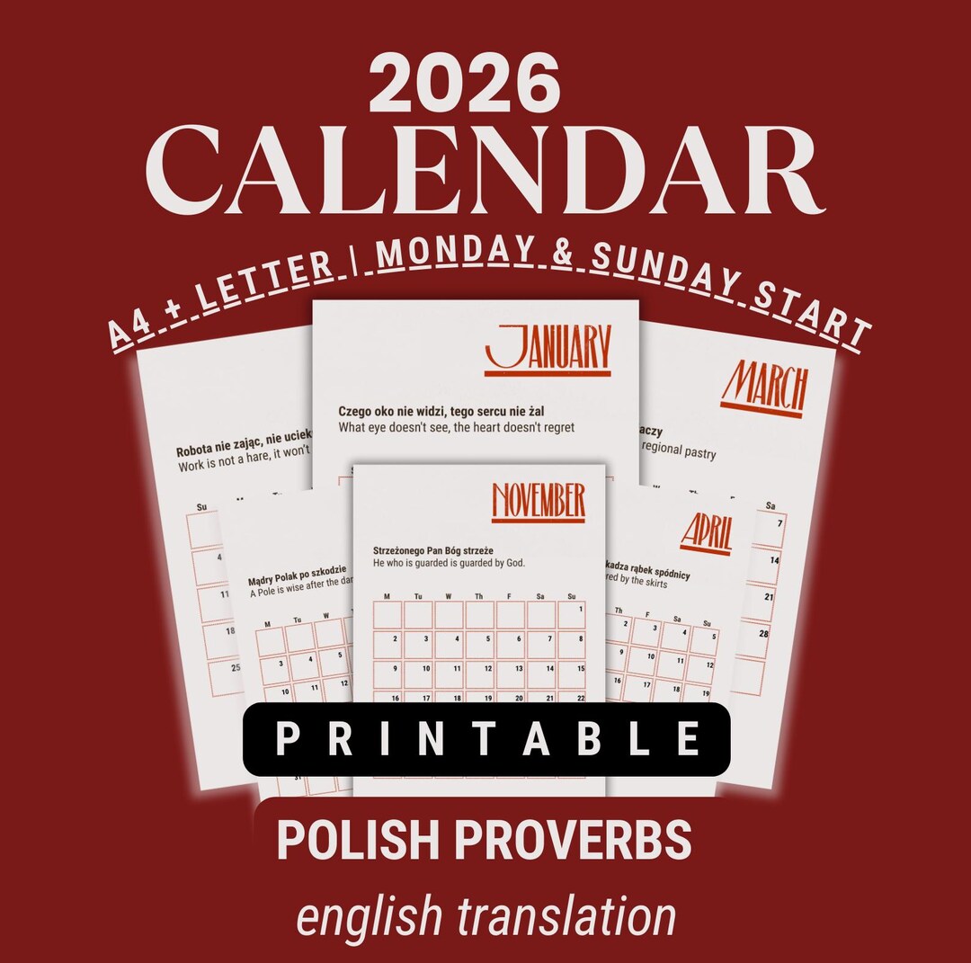 Vertical Cold War Style Calendar Bundle • A4,letter • Sunday & Monday ...