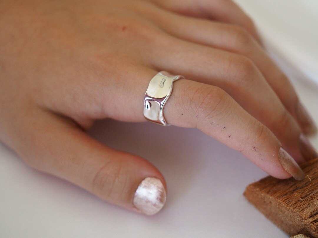 Chunky Silver Wave Ring, Statement Gold Thumb Ring, Adjustable ...
