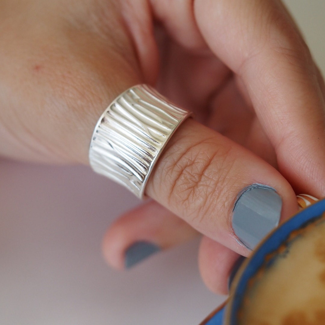 Multi-layered Ring, Tree Bark Ring, Silver Striped Thumb Ring ...