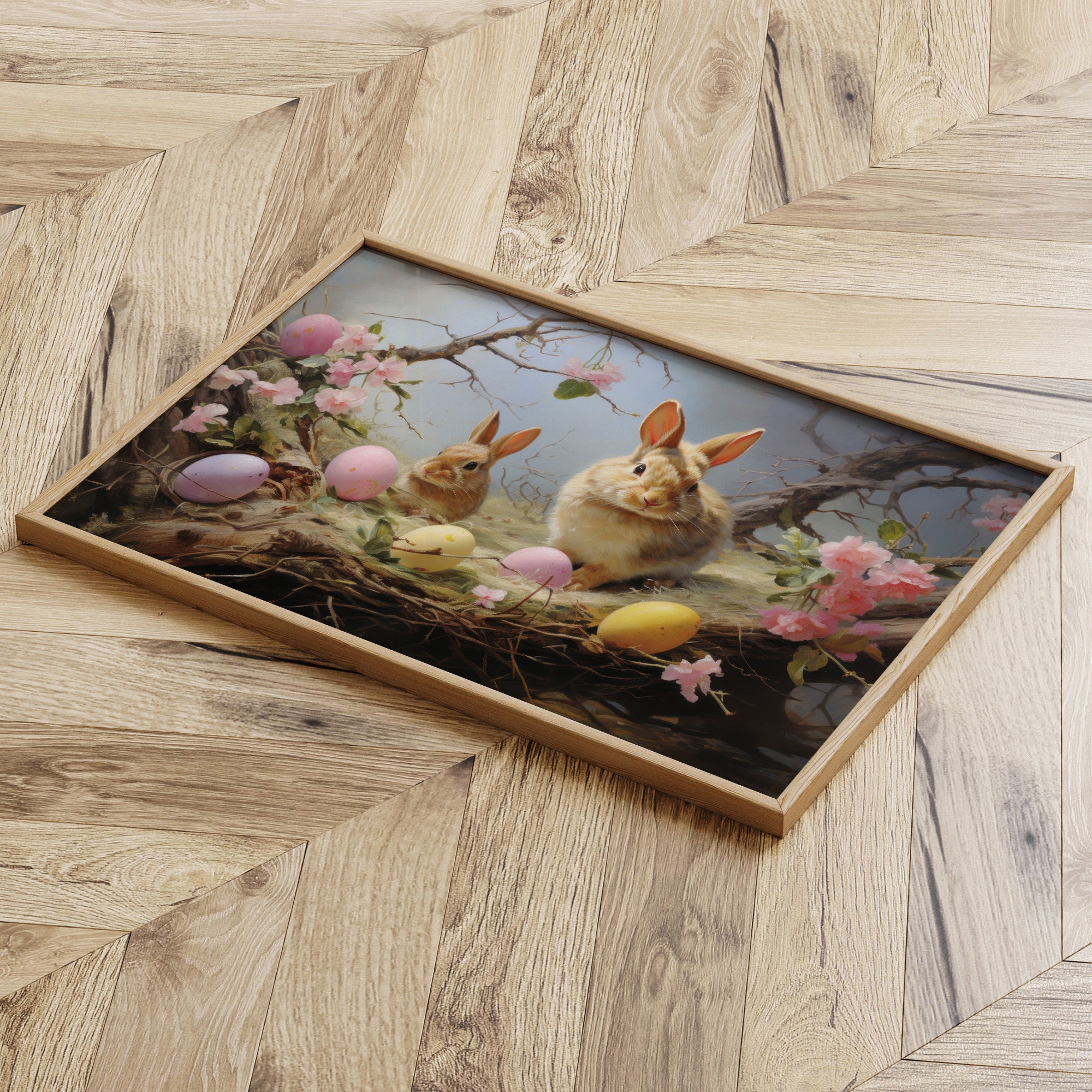 Easter Bunny Printable Oil Painting, Easter Wall Art, Easter Rabbit Oil ...