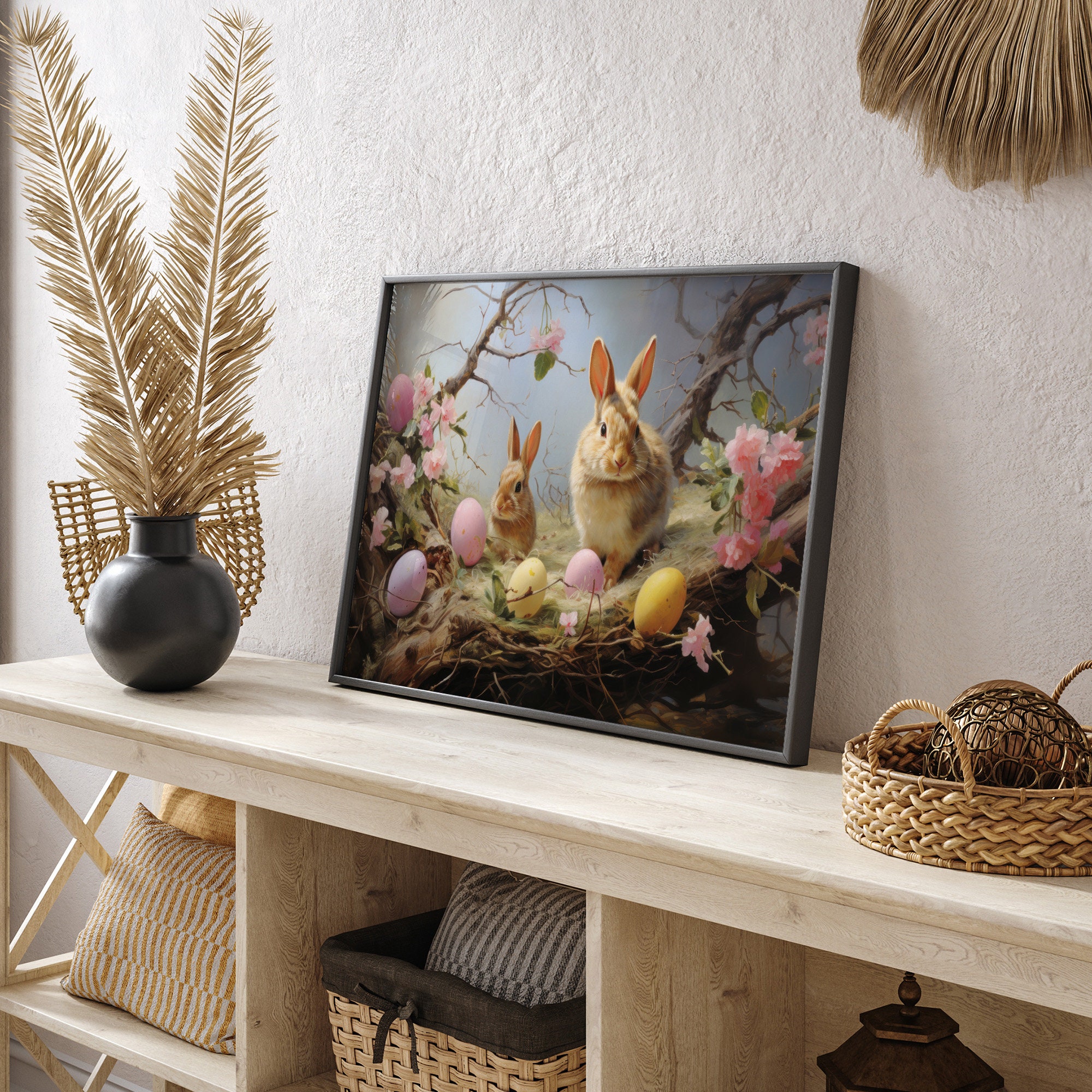 Easter Bunny Printable Oil Painting, Easter Wall Art, Easter Rabbit Oil ...