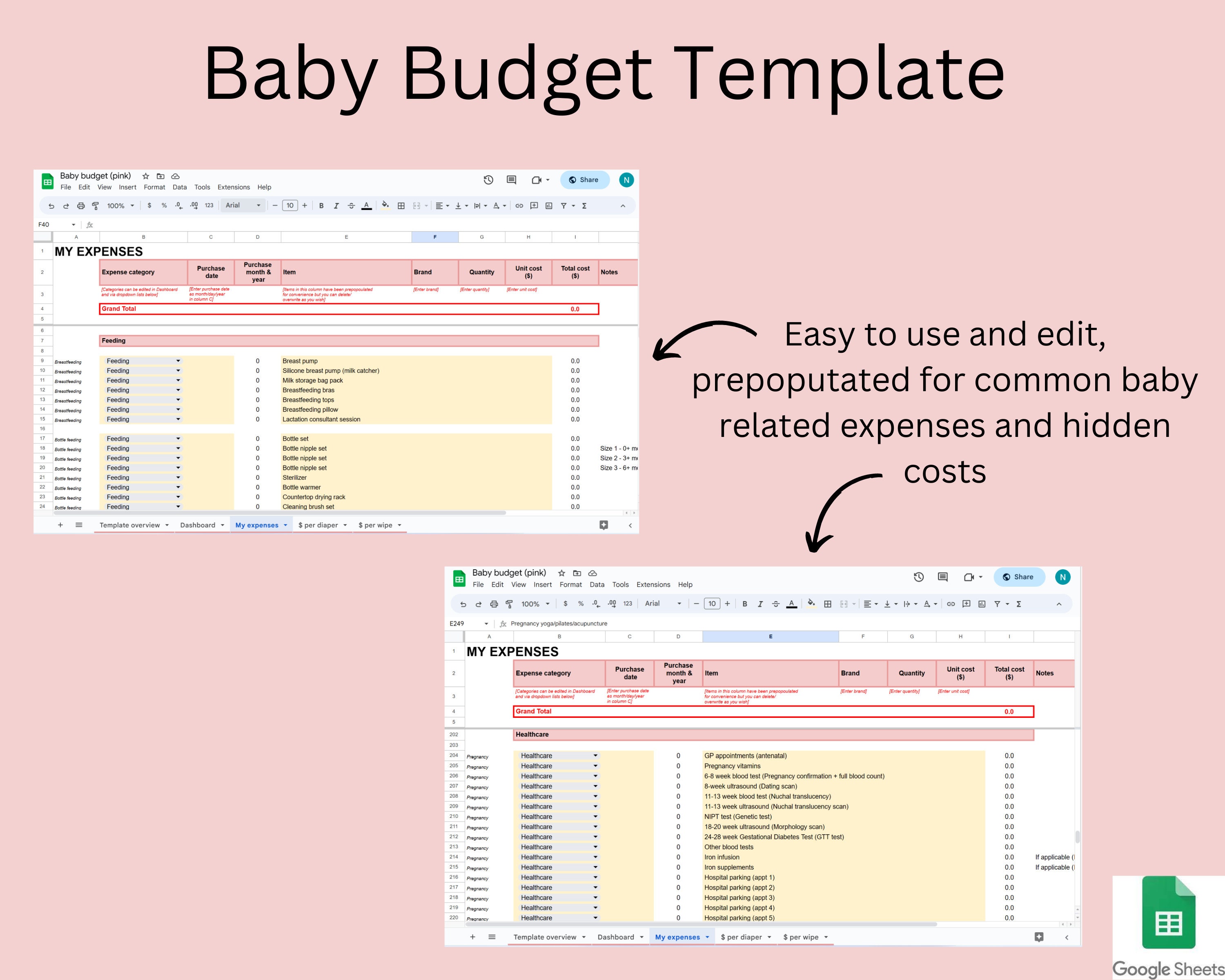 Pregnancy Baby Budget Spreadsheet Baby Expense Tracker - Etsy