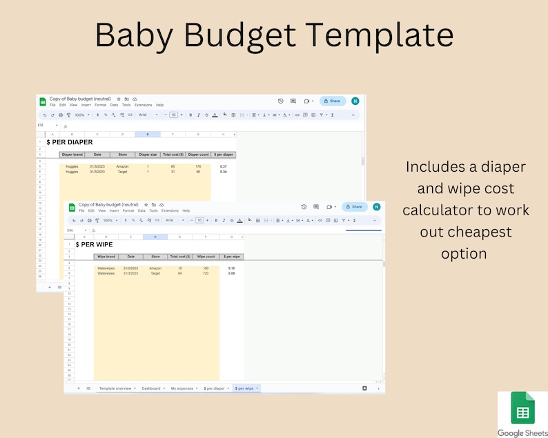 Baby Budget Spreadsheet – Expense Tracker, Google Sheets (digital ...