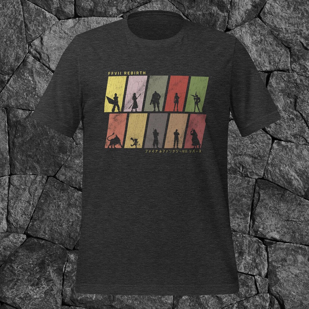 FF7 Rebirth Heather T-shirt: Distressed Character Silhouettes, Gamer ...