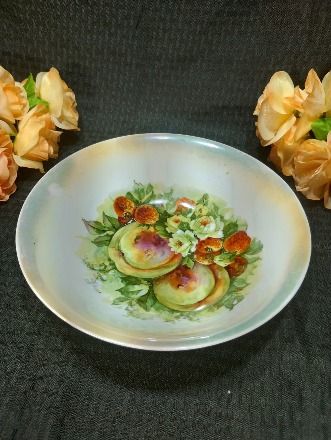 Vintage Three Crown China Iridescent Fruit Bowl: Hand-painted Floral ...