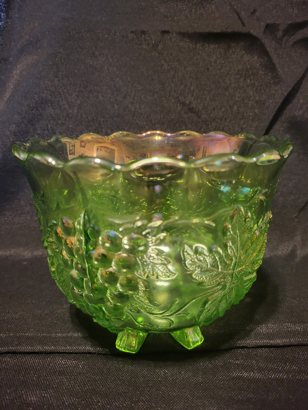 Vintage Dugan Carnival Glass Green Nut Candy Bowl - Etsy