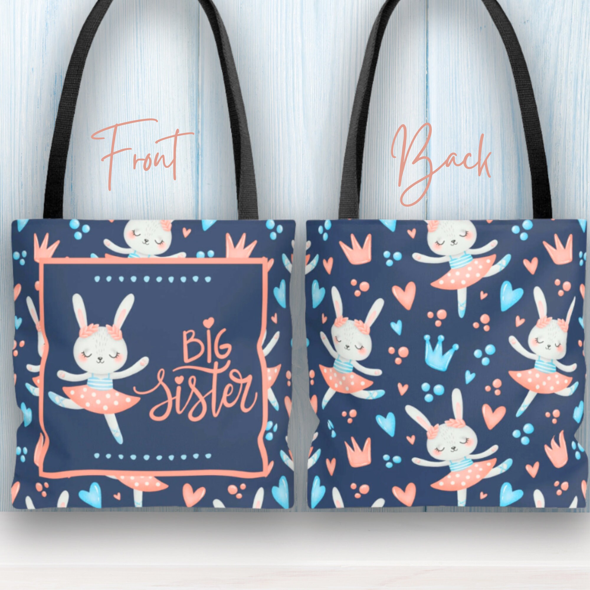 Big Sister Tote Bag With Bunny Ballerina, New Big Sister Gift for Girls, Promoted to Big Sister ...