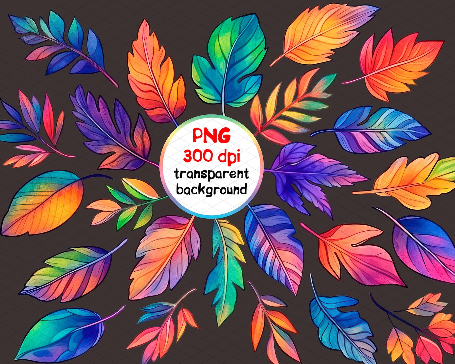 24 PNG Rainbow Leaves Clipart Set Holographic Leaves Digital Images ...
