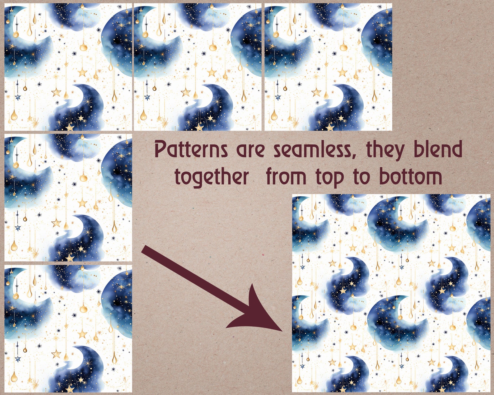Celestial Starry Night Digital Paper, Magic Moon & Stars Seamless ...