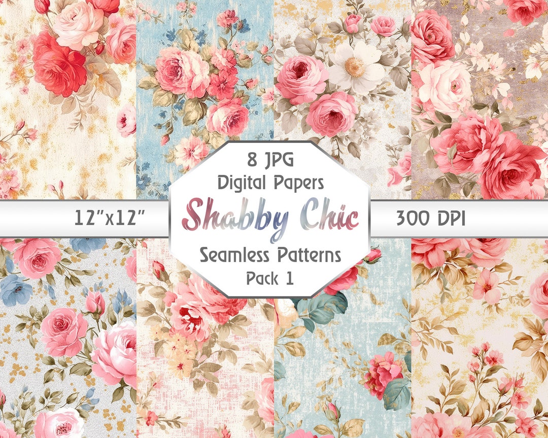 Seamless Vintage Flowers Digital Paper, Shabby Chic Floral Seamless ...