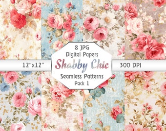 Shabby Chic Roses Vintage Digital Paper, Shabby Chic Floral Seamless ...