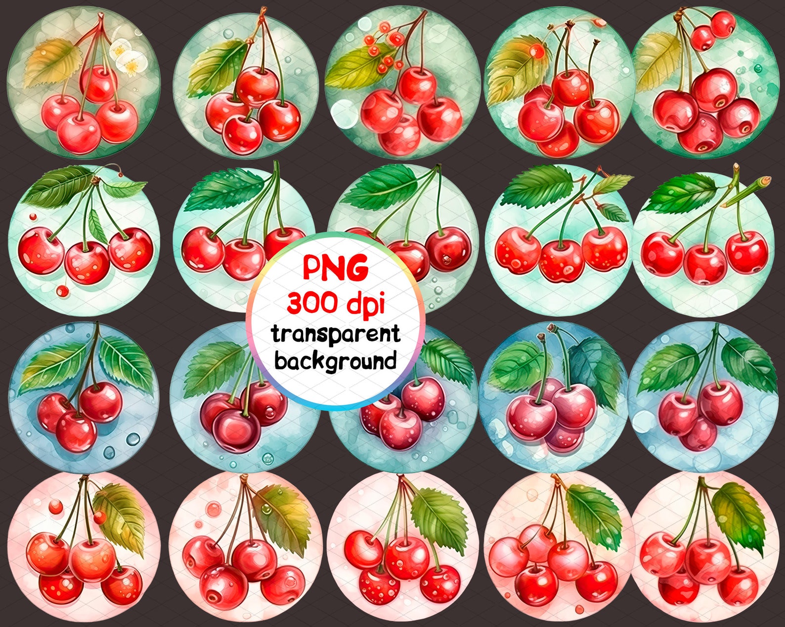 20 PNG Cherry Clipart Set Watercolor Cherry Blossom Digital - Etsy