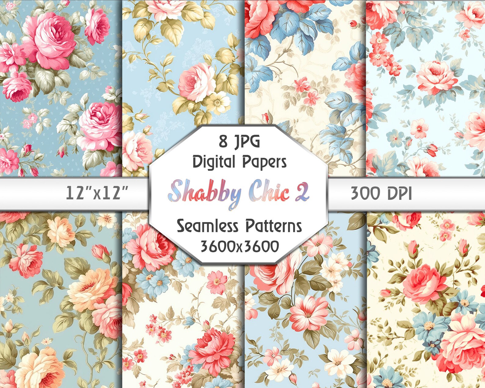 Shabby Chic Roses Vintage Digital Paper, Shabby Chic Floral Seamless ...
