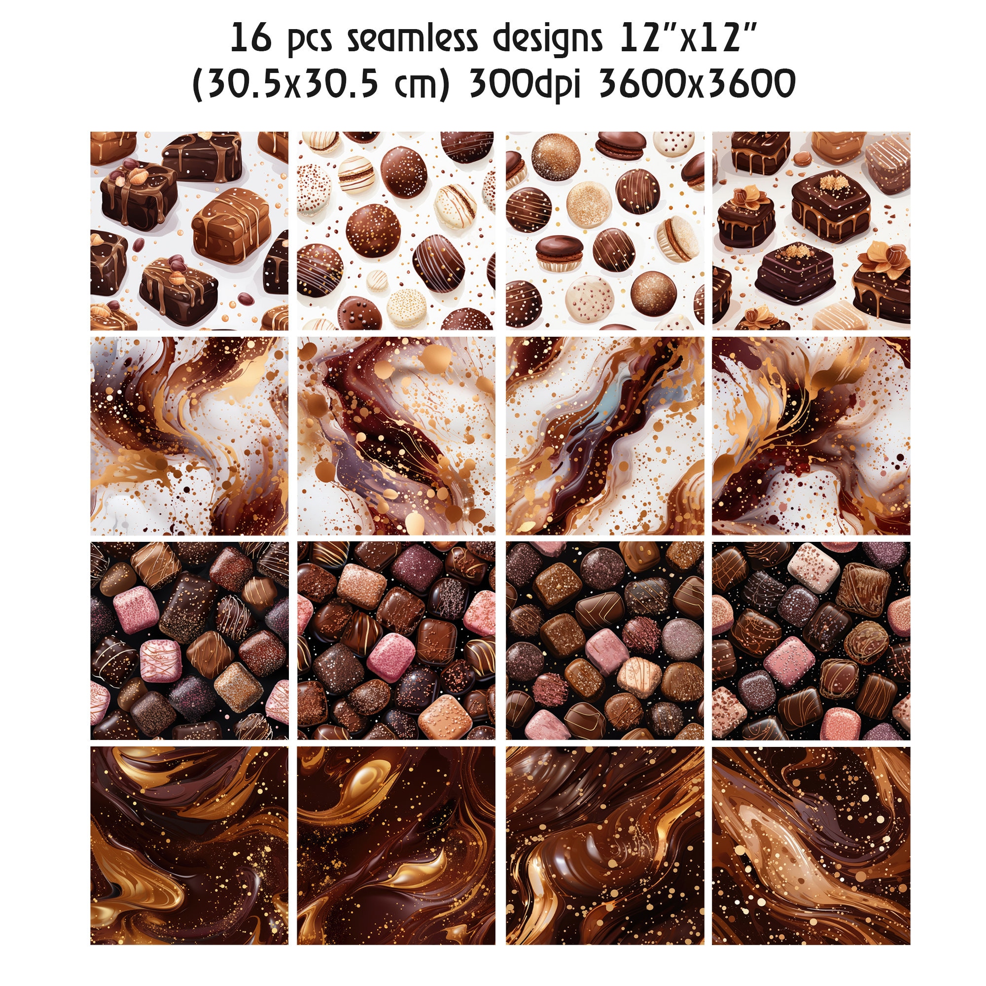 16 Chocolate Watercolor Seamless Paper, Chocolate and Cakes Stains ...