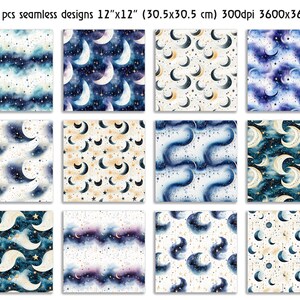 Celestial Starry Night Digital Paper, Magic Moon & Stars Seamless ...