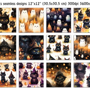 12 Seamless Patterns Witch's Cats, Watercolor Halloween Digital Papers ...