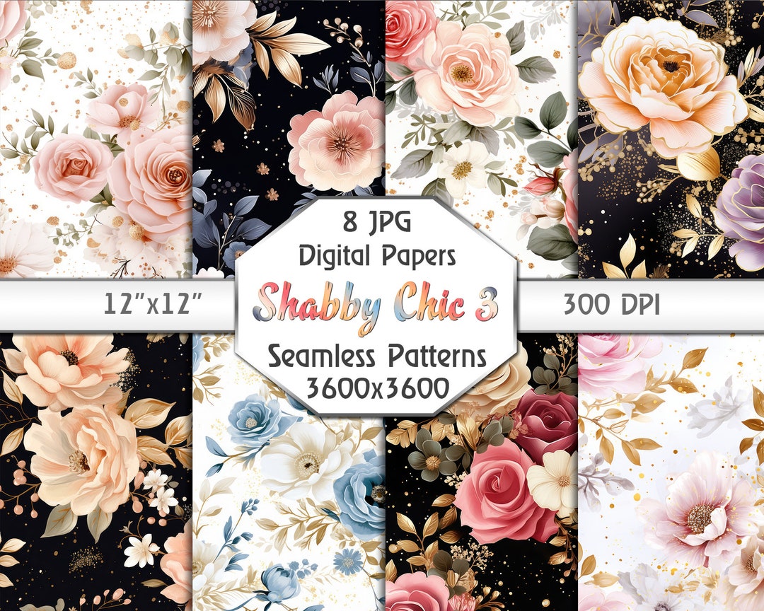 Romantic Roses Vintage Digital Paper Set - Dark and Light Shabby Chic ...