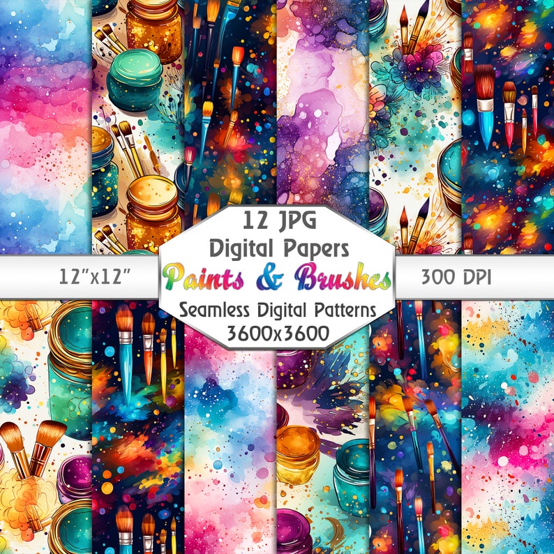 Vibrant Back to School Digital Papers: Colorful Paints, Blots & Brushes ...