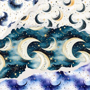 Celestial Starry Night Digital Paper, Magic Moon & Stars Seamless ...
