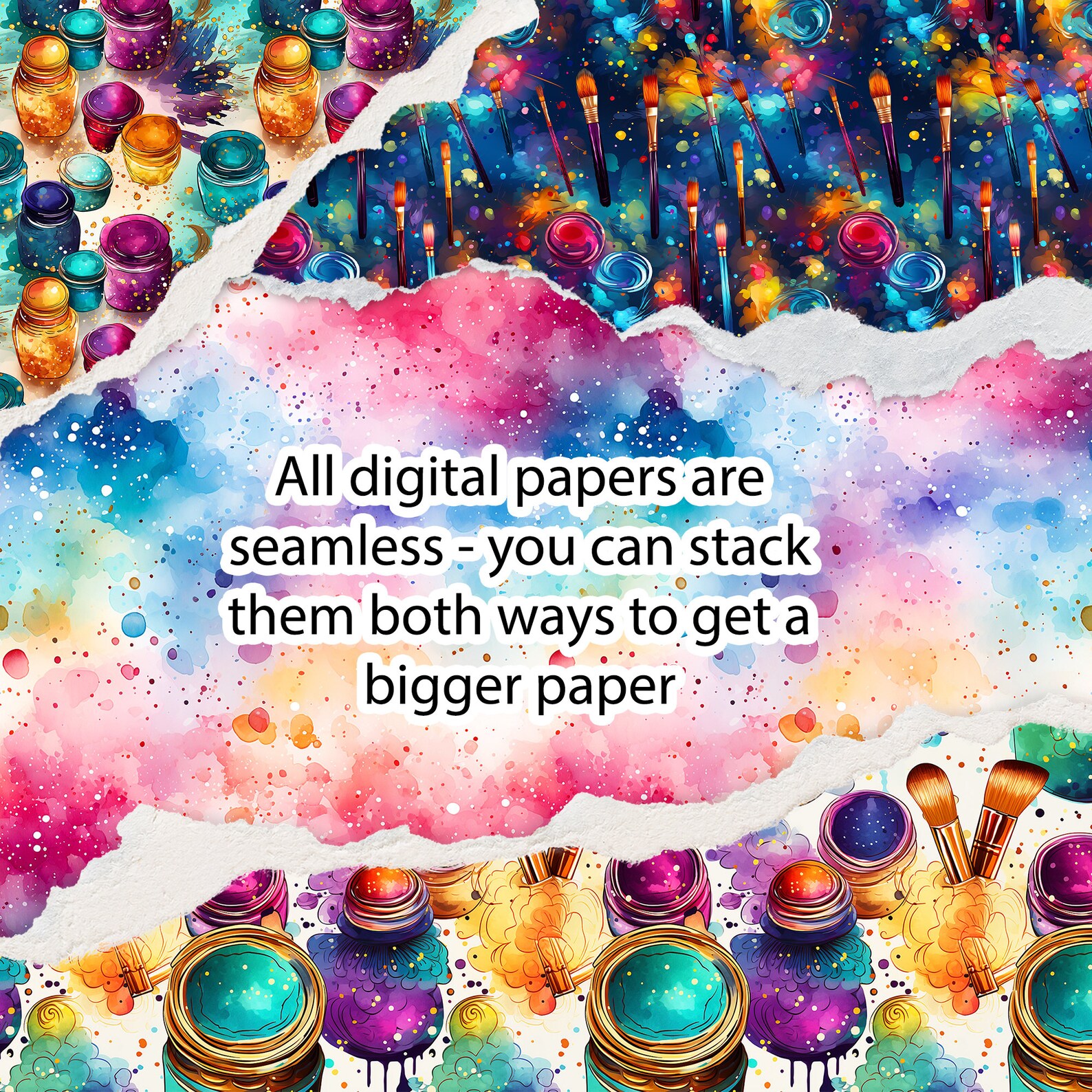 Vibrant Back to School Digital Papers: Colorful Paints, Blots & Brushes ...