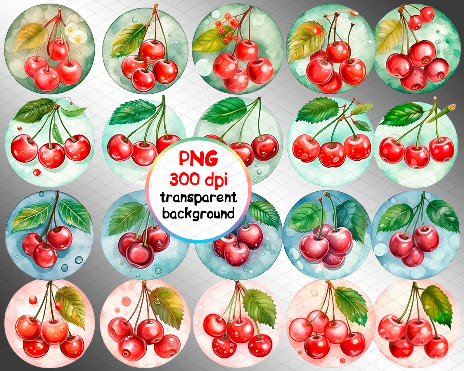 20 PNG Cherry Clipart Set | Watercolor Cherry Blossom Digital Images ...