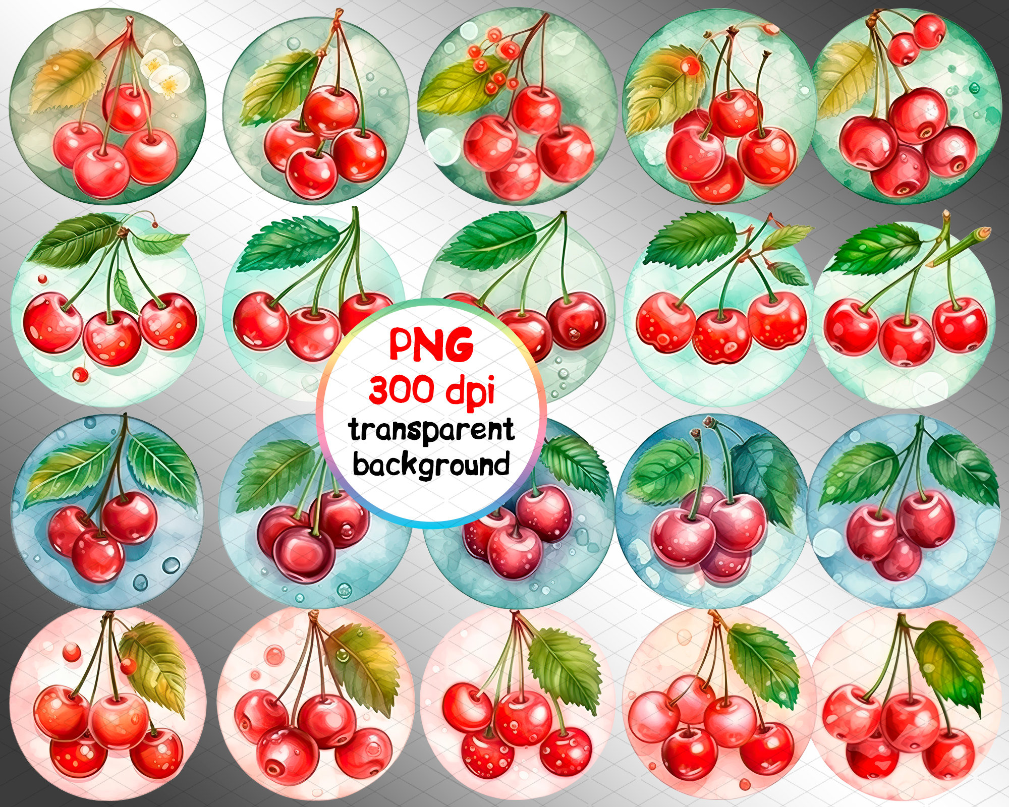 20 PNG Cherry Clipart Set | Watercolor Cherry Blossom Digital Images ...