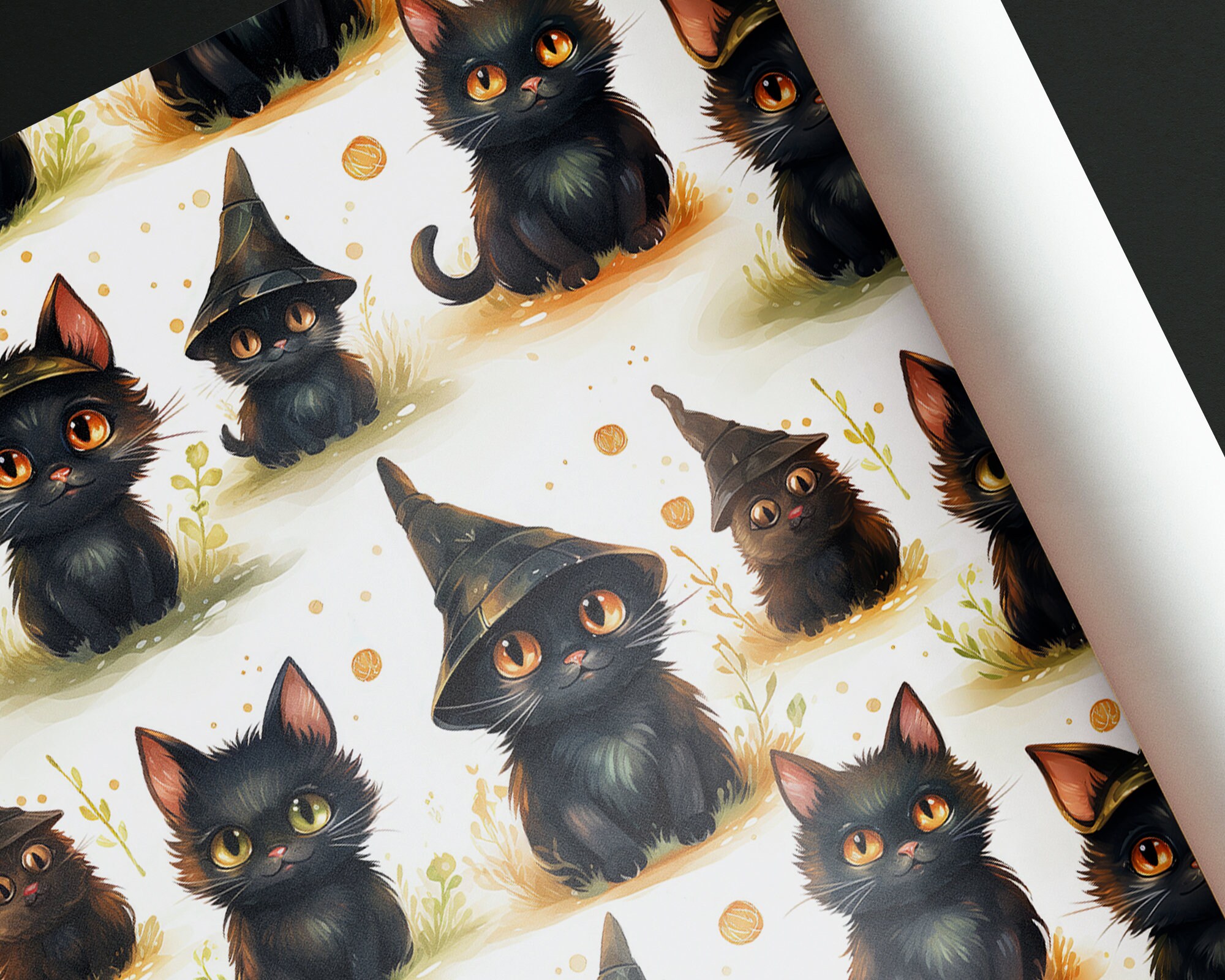 12 Seamless Patterns Witch's Cats, Watercolor Halloween Digital Papers ...