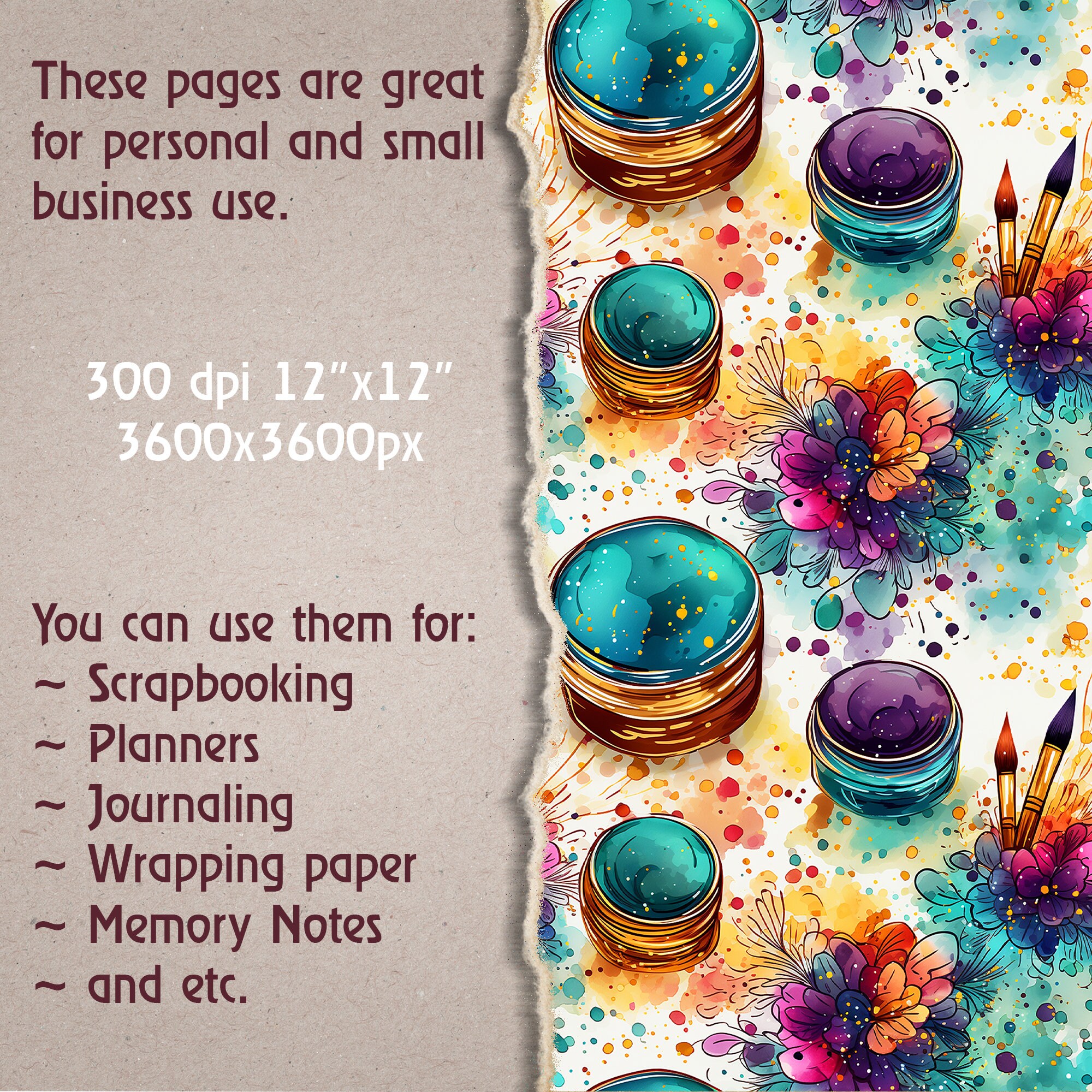 Vibrant Back to School Digital Papers: Colorful Paints, Blots & Brushes ...