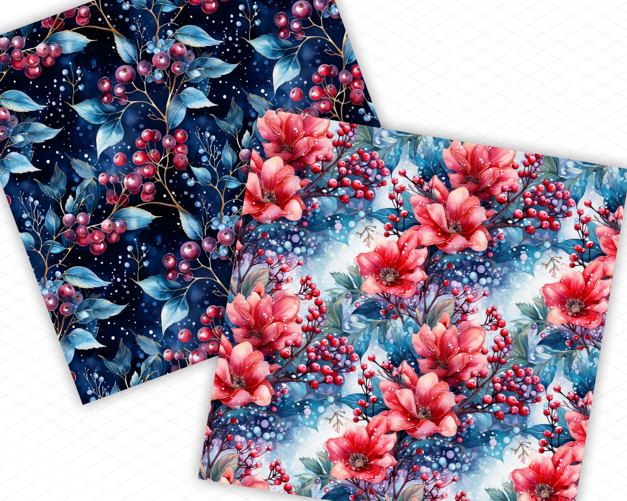 10 Digital Watercolor Paper Christmas Winter Berries Jam Pack Designs ...