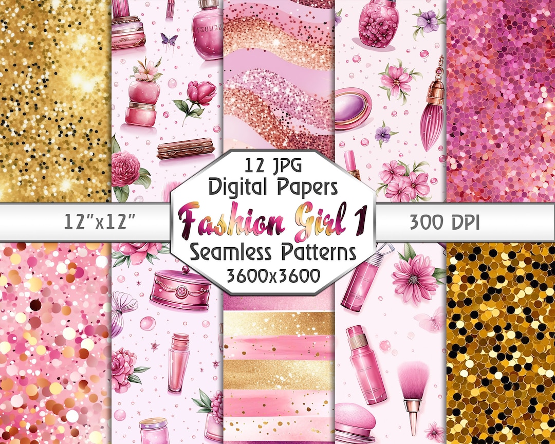Seamless Glamour Girl Paper Patterns, Printable Gold Glitters Digital ...