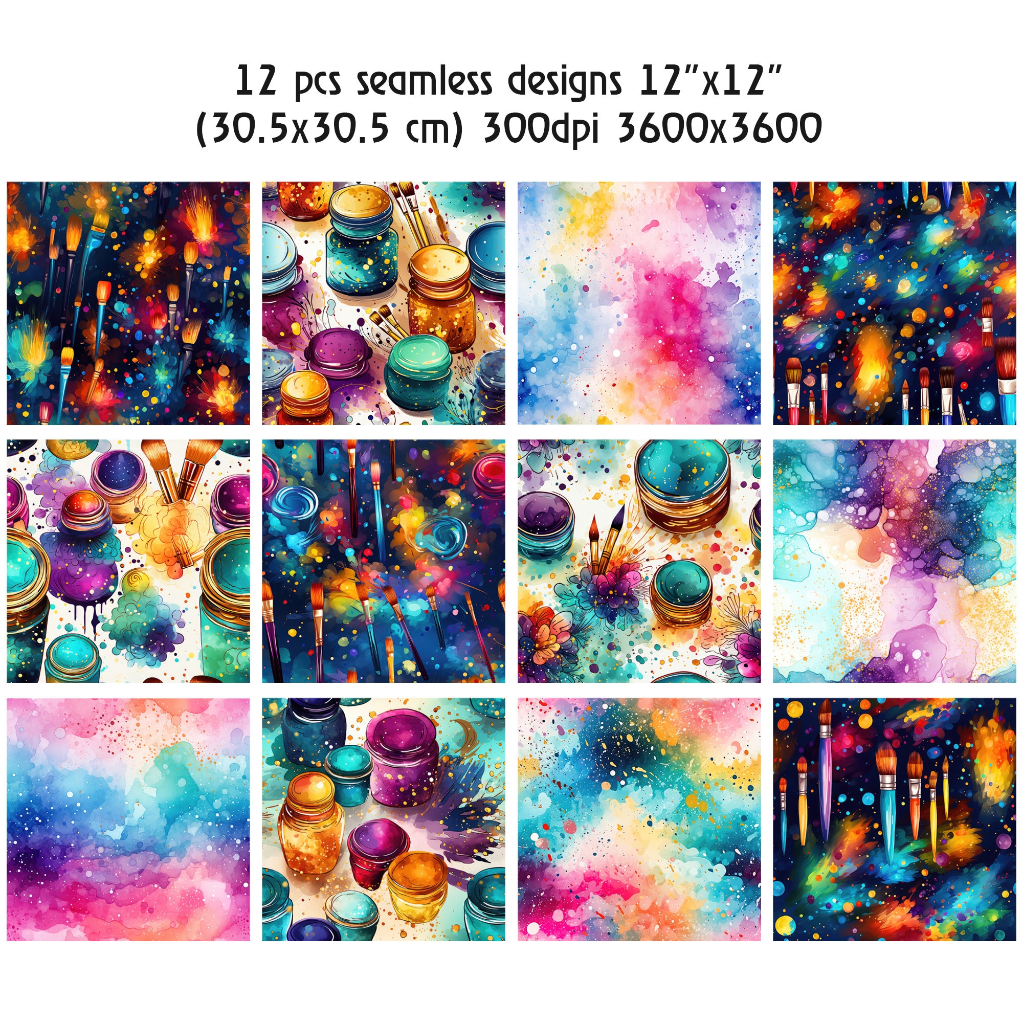 Vibrant Back to School Digital Papers: Colorful Paints, Blots & Brushes ...