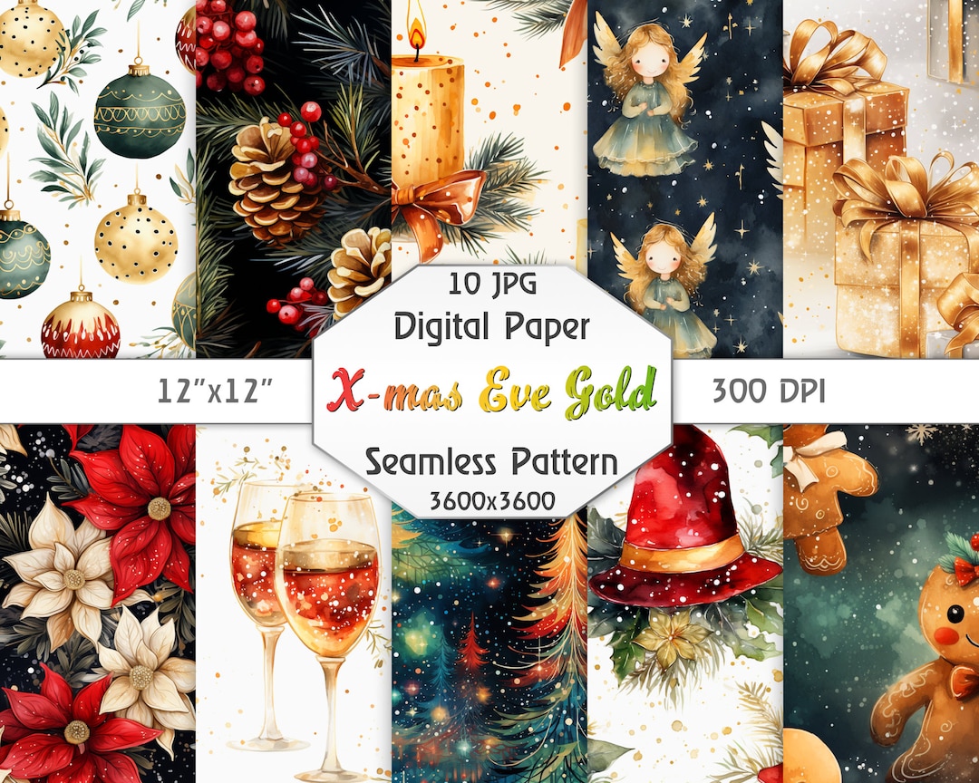 Magical Watercolor Christmas Vibes - 10 Digital Paper Pack With Xmas ...