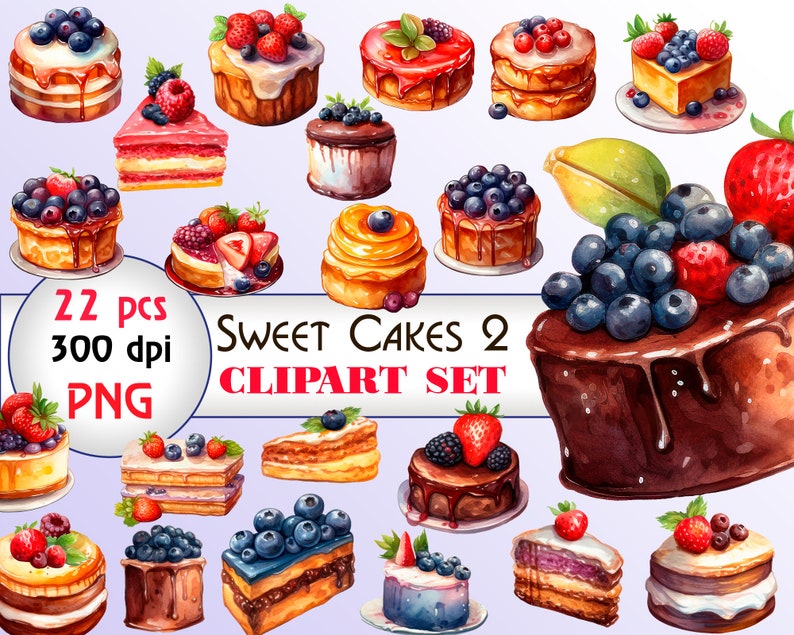22 PNG Pies Clipart Set Watercolor Cake Digital Images Chocolate Pie ...
