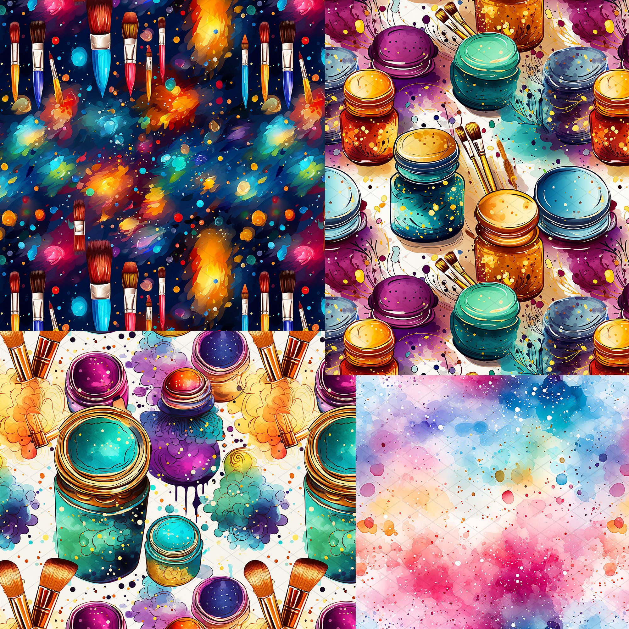 Vibrant Back to School Digital Papers: Colorful Paints, Blots & Brushes ...