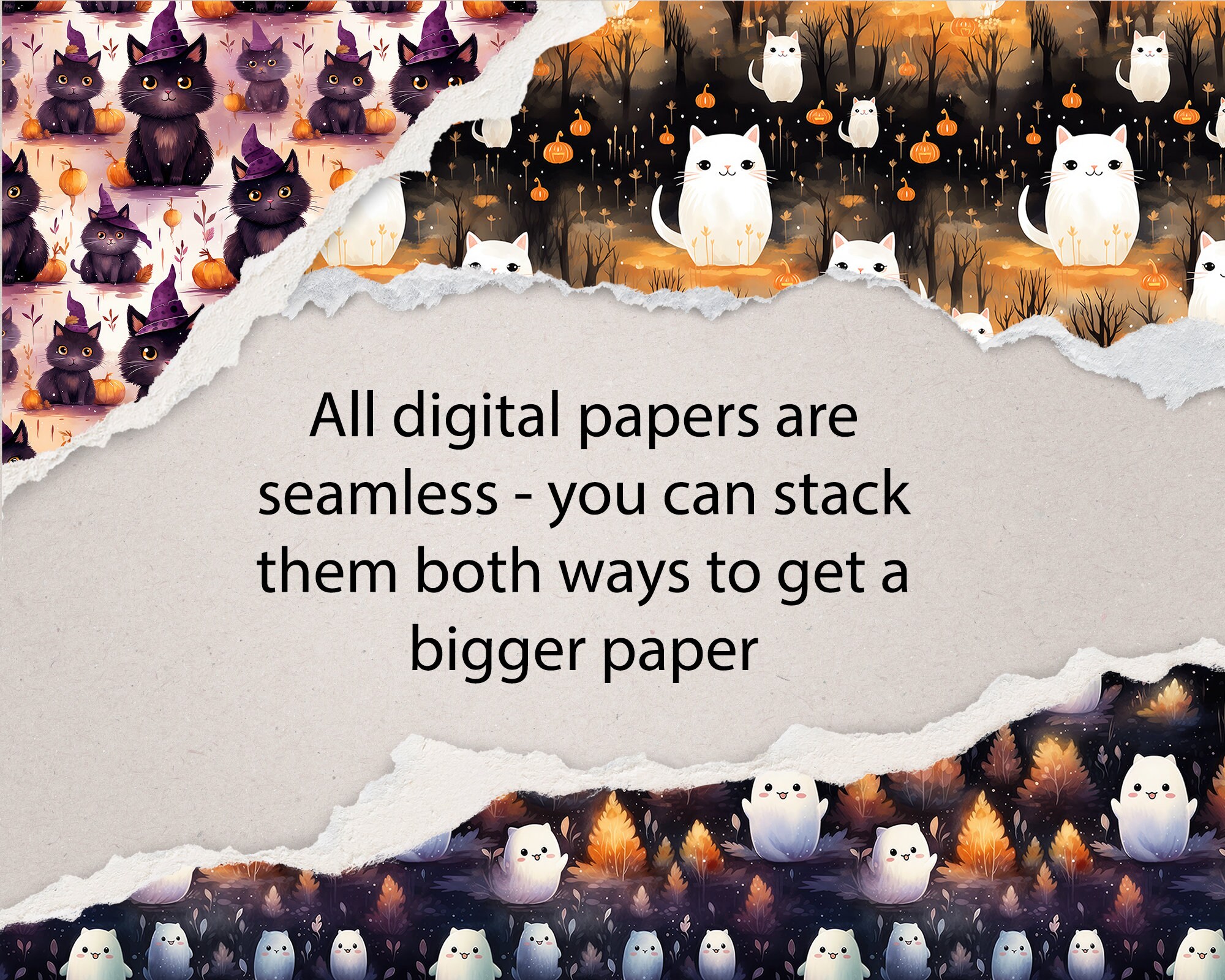 12 Seamless Patterns Witch's Cats, Watercolor Halloween Digital Papers ...