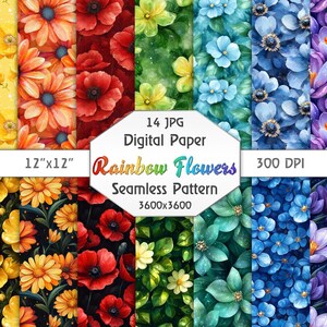 Floral Flowers Seamless Digital Paper Set - Rainbow Floral Seamless ...