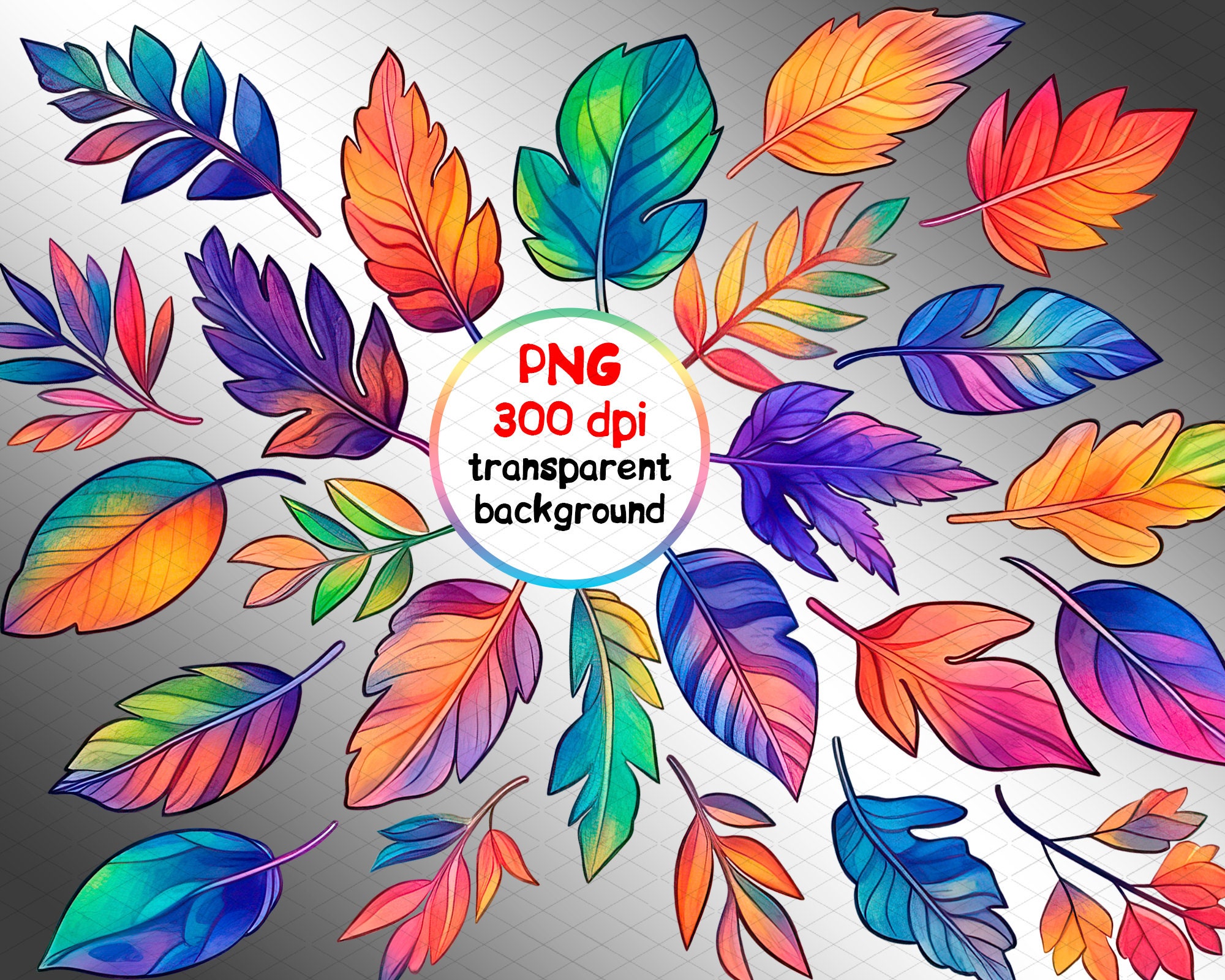 24 PNG Rainbow Leaves Clipart Set Holographic Leaves Digital Images ...