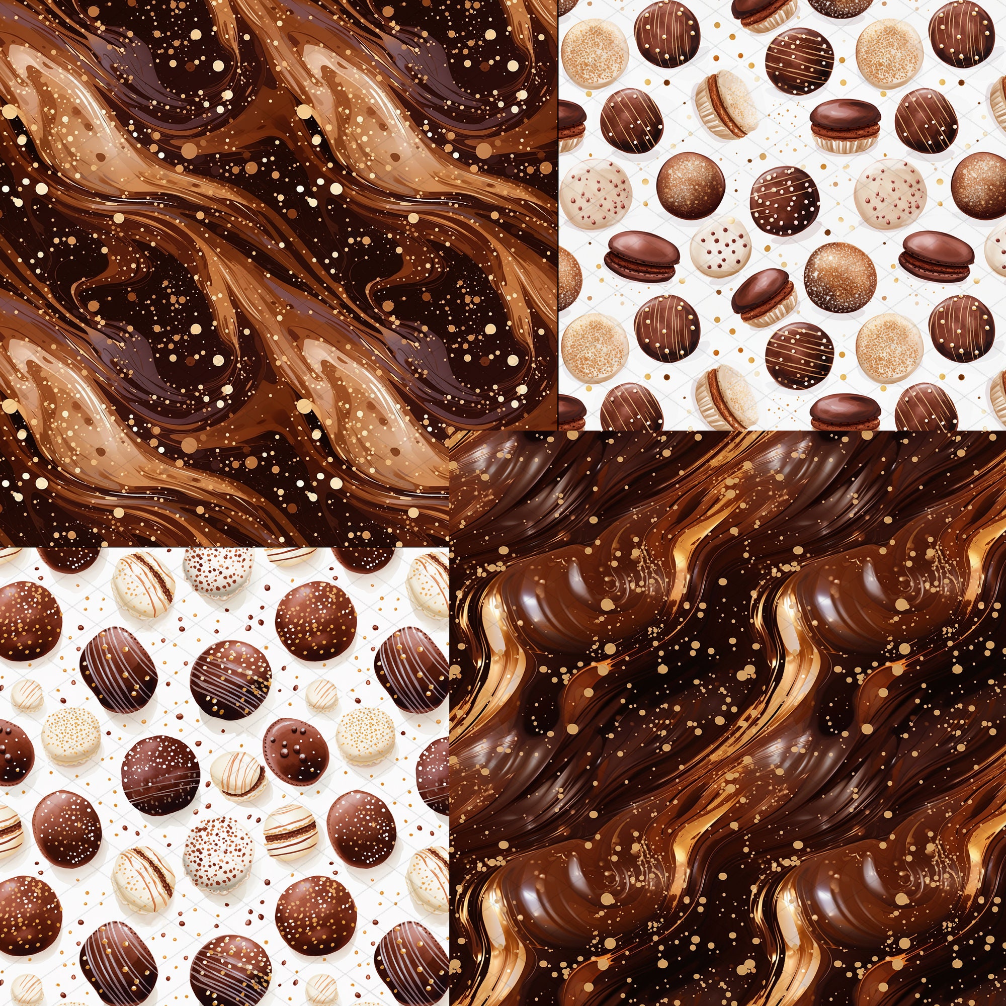 16 Chocolate Watercolor Seamless Paper, Chocolate and Cakes Stains ...