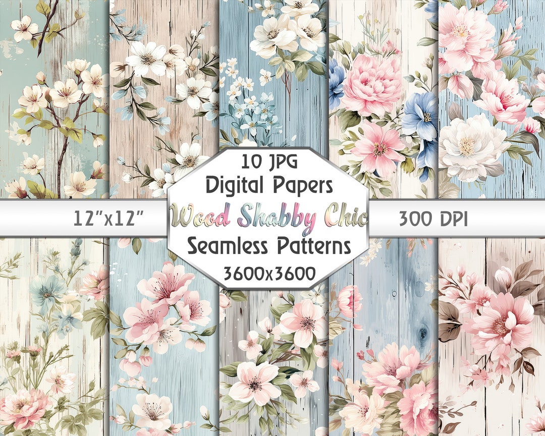 Seamless Shabby Chic Roses on Wood Digital Paper, Shabby Chic Vintage ...